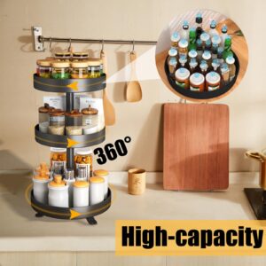 Lazy Storage Rack, 3 Tier Metal Steel Rotating Spice Rack Metal Steel Rotating Spice Rack with Turntable for Kitchen Pantry Cupboard Table, 10" Black