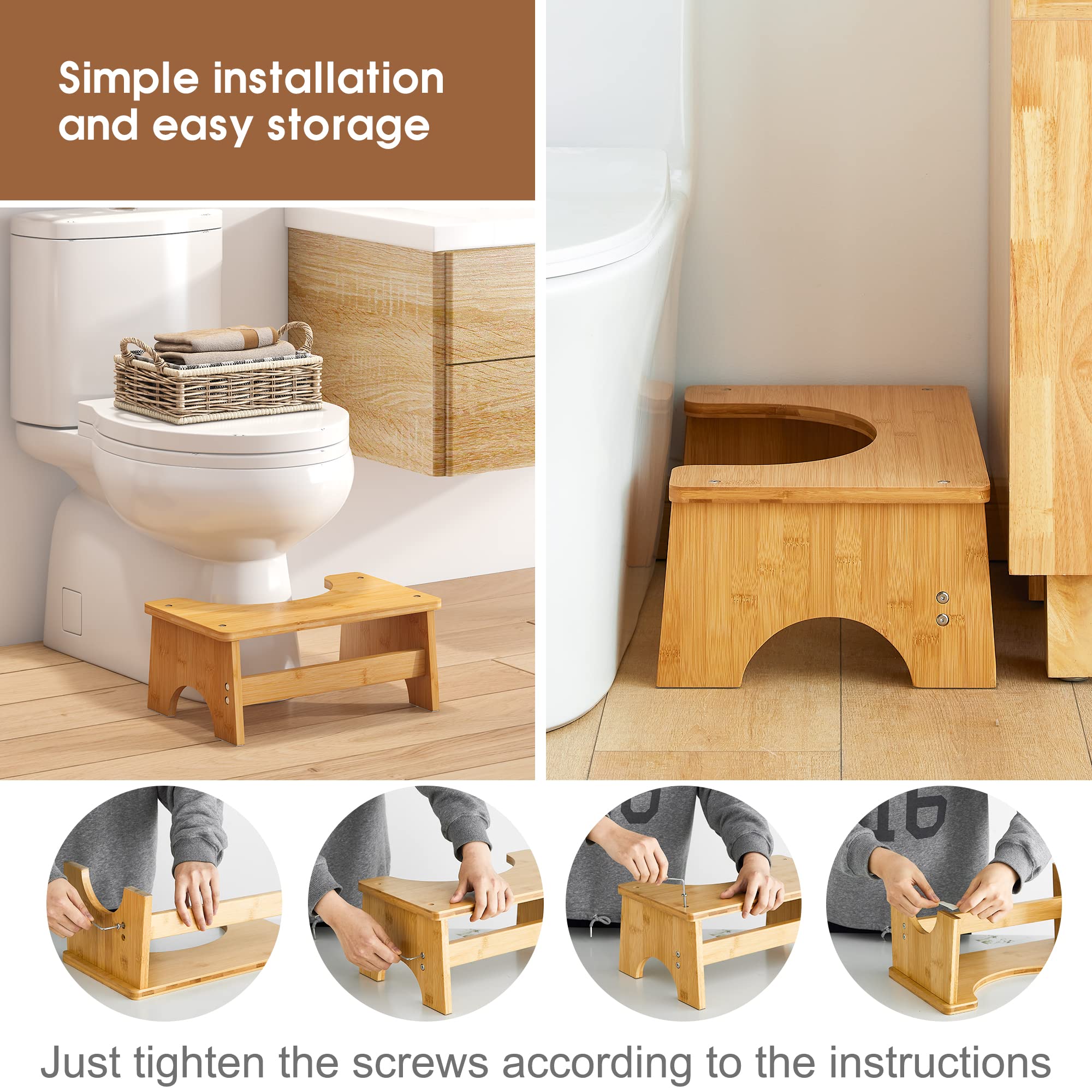 FILWH Toilet Stool for Bathroom Squatting Toilet Stool Poop Stool Bamboo Anti-Slip Toilet Stool Foldable Toilet Potty Step Stool for Adult Elders Portable Sturdy(6.7 Inches)