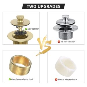 Brushed Gold Bathtub Drain Bath Tub Trim Set Conversion Kit Assembly, All Brass Lift and Turn Twist Tub Drains Replacement Trim Kit with Two-Hole Overflow Faceplate