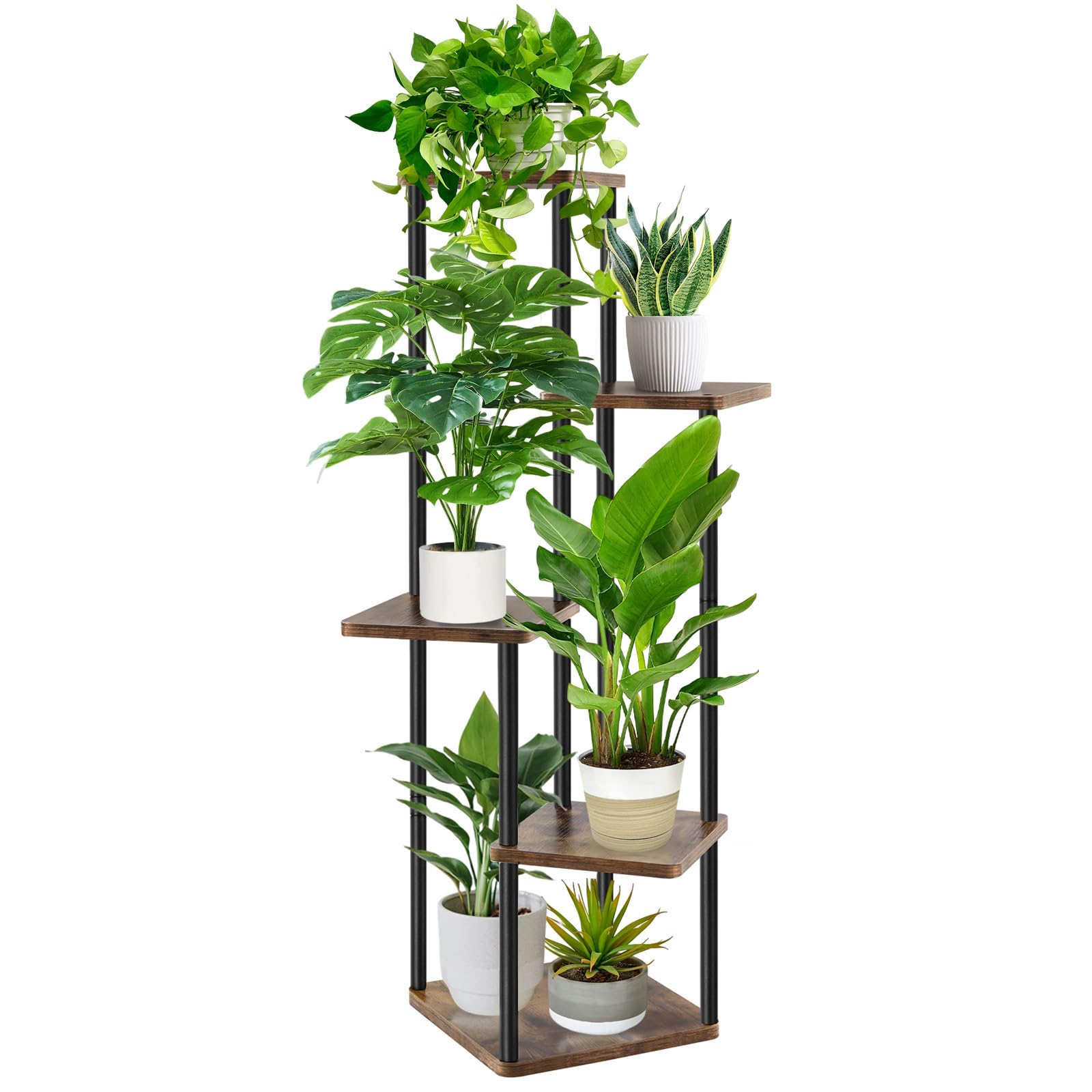 GEEBOBO Plant Stand Indoor, 4 Tier Plant Stands For Indoor Plants Multiple, Tiered Flower Shelf Plants Holder Display Rack Shelving for Patio Garden Balcony Bedroom Living Room, Brown