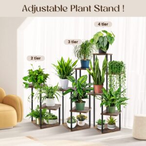 GEEBOBO Plant Stand Indoor, 4 Tier Plant Stands For Indoor Plants Multiple, Tiered Flower Shelf Plants Holder Display Rack Shelving for Patio Garden Balcony Bedroom Living Room, Brown