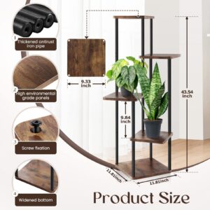 GEEBOBO Plant Stand Indoor, 4 Tier Plant Stands For Indoor Plants Multiple, Tiered Flower Shelf Plants Holder Display Rack Shelving for Patio Garden Balcony Bedroom Living Room, Brown