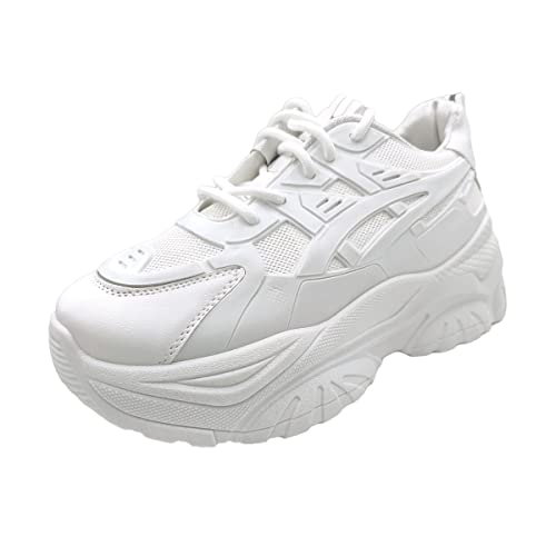 Hohxil Womens Sneakers Black & White Tennis Shoes Chunky Platform Sneakers Jogging Walking Fashion Sneakers Gym Shoes for Women Breathable Mesh Lace-Up Casual Non Slip Running Walking Dad Shoes White