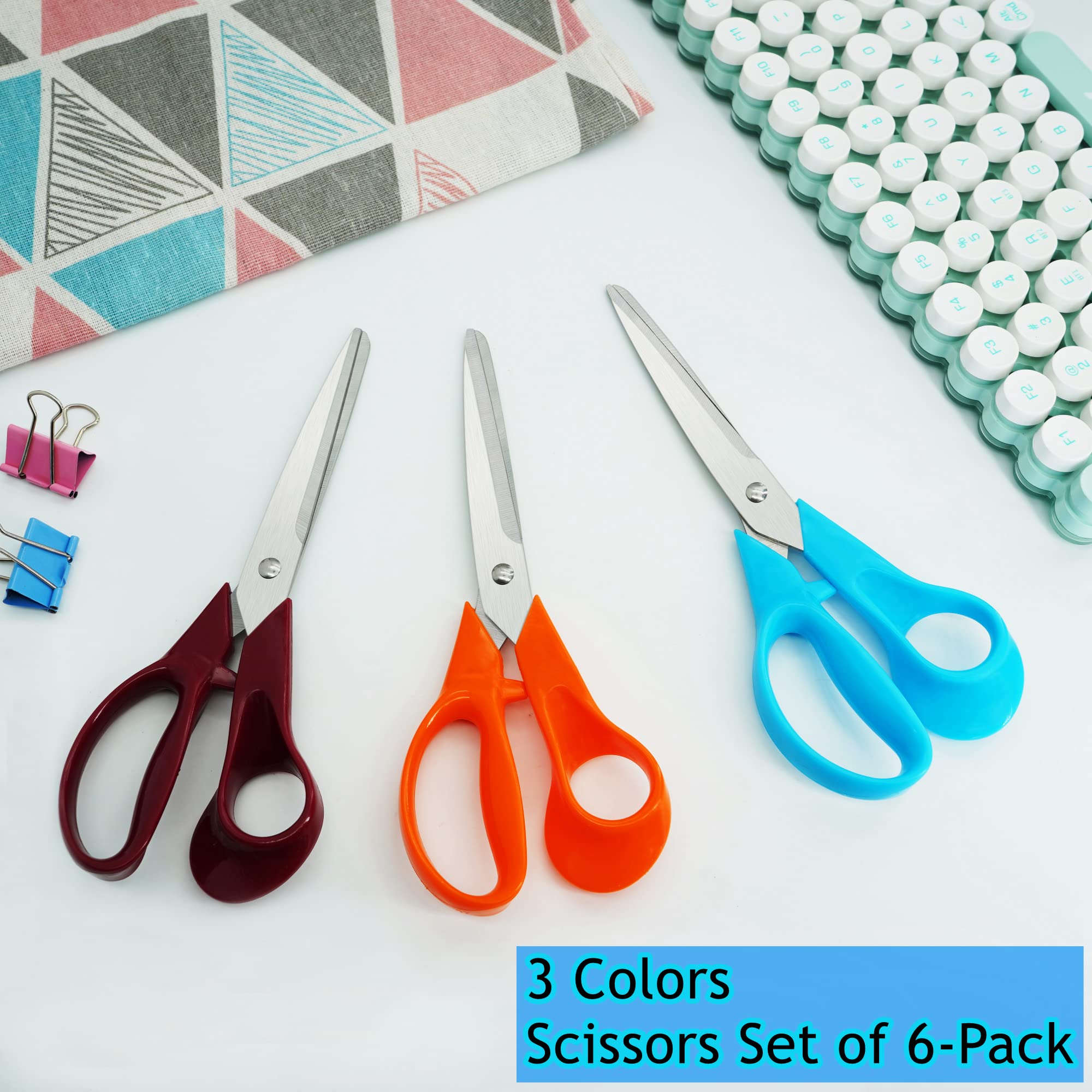 Scissors,Office Scissors All Purpose Ergonomic Design Comfort-Grip Handles Sharp Scissors For Office Home Craft Sewing Fabric Supplies School Student Teacher Scissors Set 6-Pack