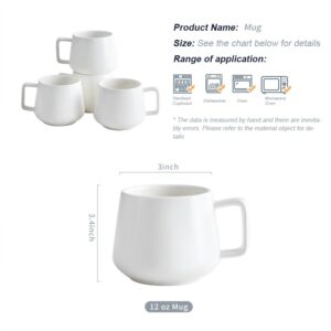 White Classic simple modern mugs Solid Matte Coffee cups matte white capacity 12 oz durable Set of 4