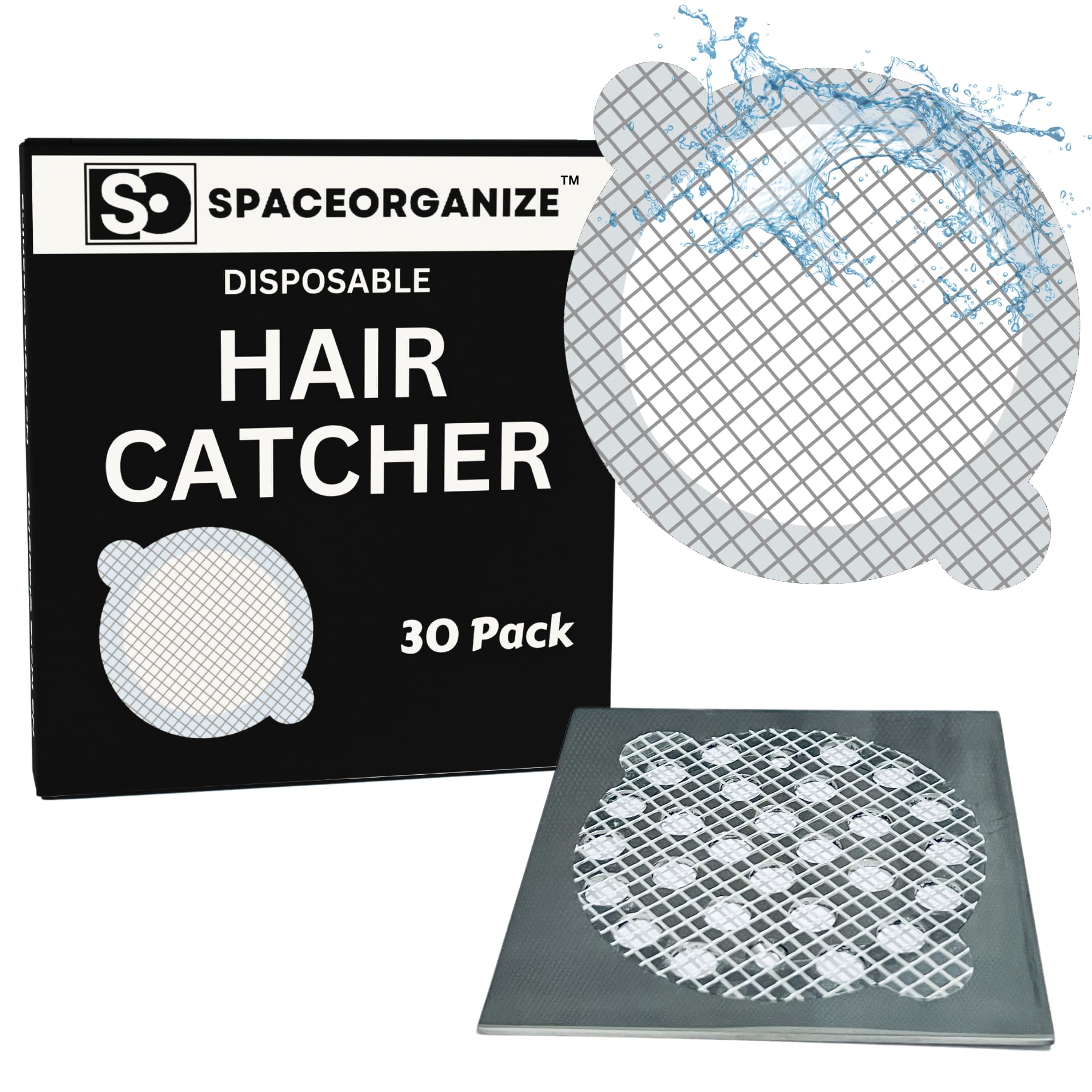 30 Pack, Disposable Shower Drain Hair Catcher Mesh Stickers, Disposable Hair Catchers for Shower Drain, Bathroom, Bathtub - SPACEORGANIZE