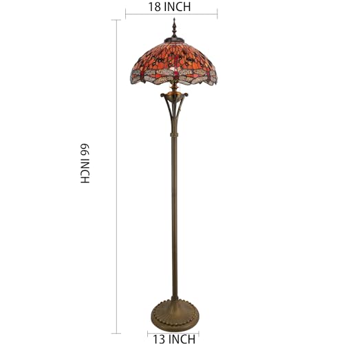 AVIVADIRECT Tiffany Floor Lamp Stained Glass Standing Reading Light 18X18X66 Inch - Wine Red Dragonfly