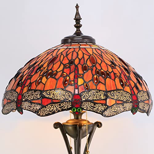 AVIVADIRECT Tiffany Floor Lamp Stained Glass Standing Reading Light 18X18X66 Inch - Wine Red Dragonfly