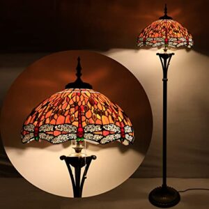 AVIVADIRECT Tiffany Floor Lamp Stained Glass Standing Reading Light 18X18X66 Inch - Wine Red Dragonfly