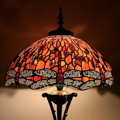 AVIVADIRECT Tiffany Floor Lamp Stained Glass Standing Reading Light 18X18X66 Inch - Wine Red Dragonfly