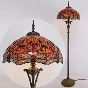 AVIVADIRECT Tiffany Floor Lamp Stained Glass Standing Reading Light 18X18X66 Inch - Wine Red Dragonfly