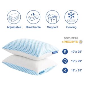 EASELAND Firm Pillow Shredded Memory Foam(Adjustable Loft), Cooling Breathable for Sleeping Queen Size 2 Pack