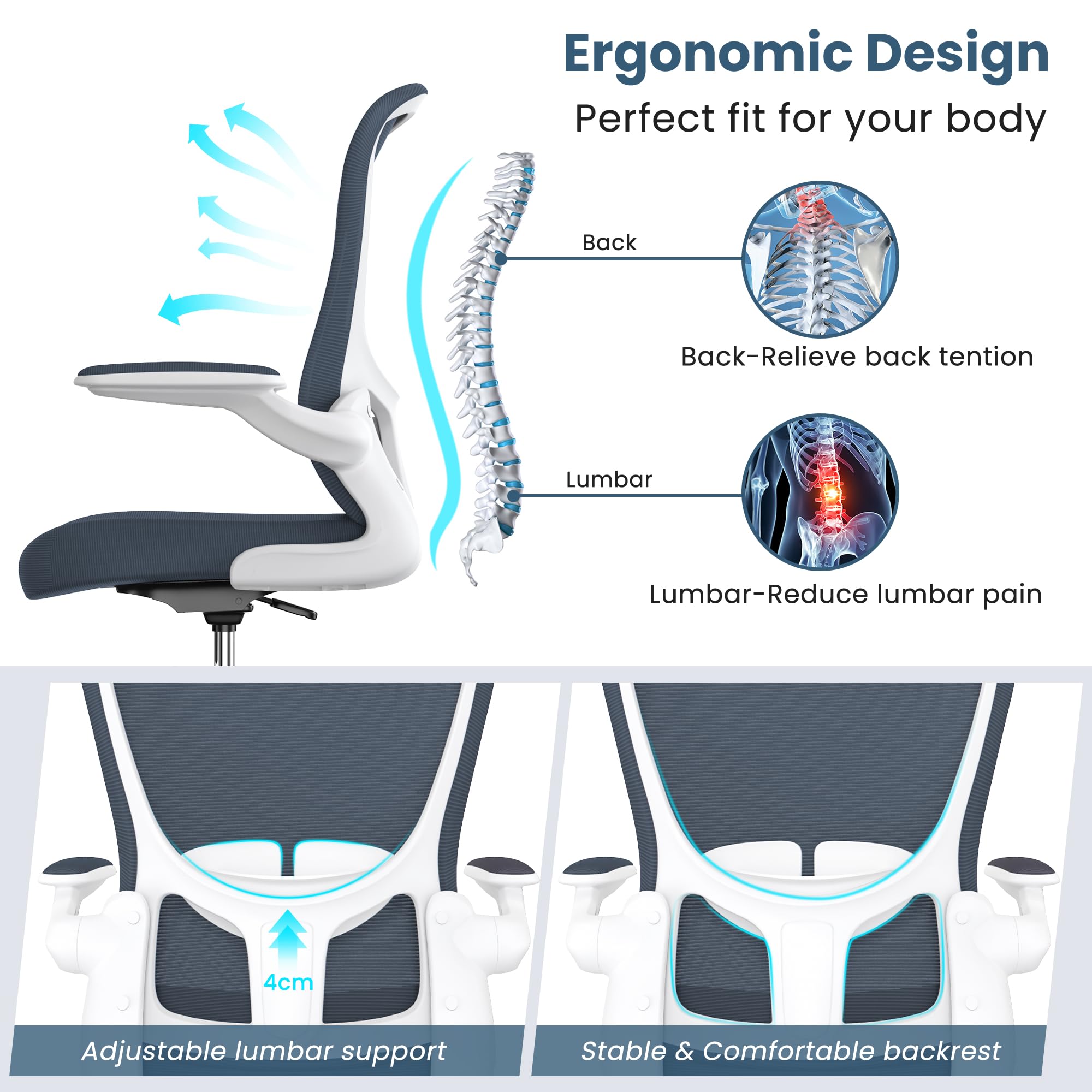 Drafting Chair, Tall Office Chair with Flip-up Armrests Executive Ergonomic Computer Standing Desk Chair, Office Drafting Chair with Lumbar Support and Adjustable Footrest Ring