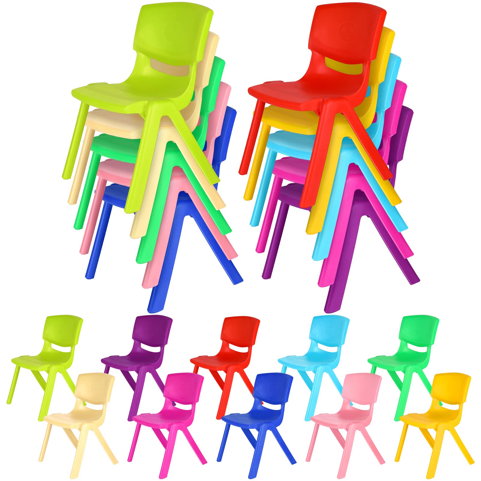 FairySandy 10 Pcs School Chairs Stackable 11 Inch Plastic Preschool Chairs Classroom Stack Seating Chairs for Kids Children Student Toddler Home Learning Daycare Center Office Supplies, 10 Colors