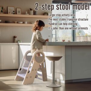 Glamore Toddler Step Stool for Bathroom Sink, Kitchen Counter Helper, Adjustable 3 Step Stool for Kids with Safety Handles and Non-Slip Foot Pads (Grey-White)