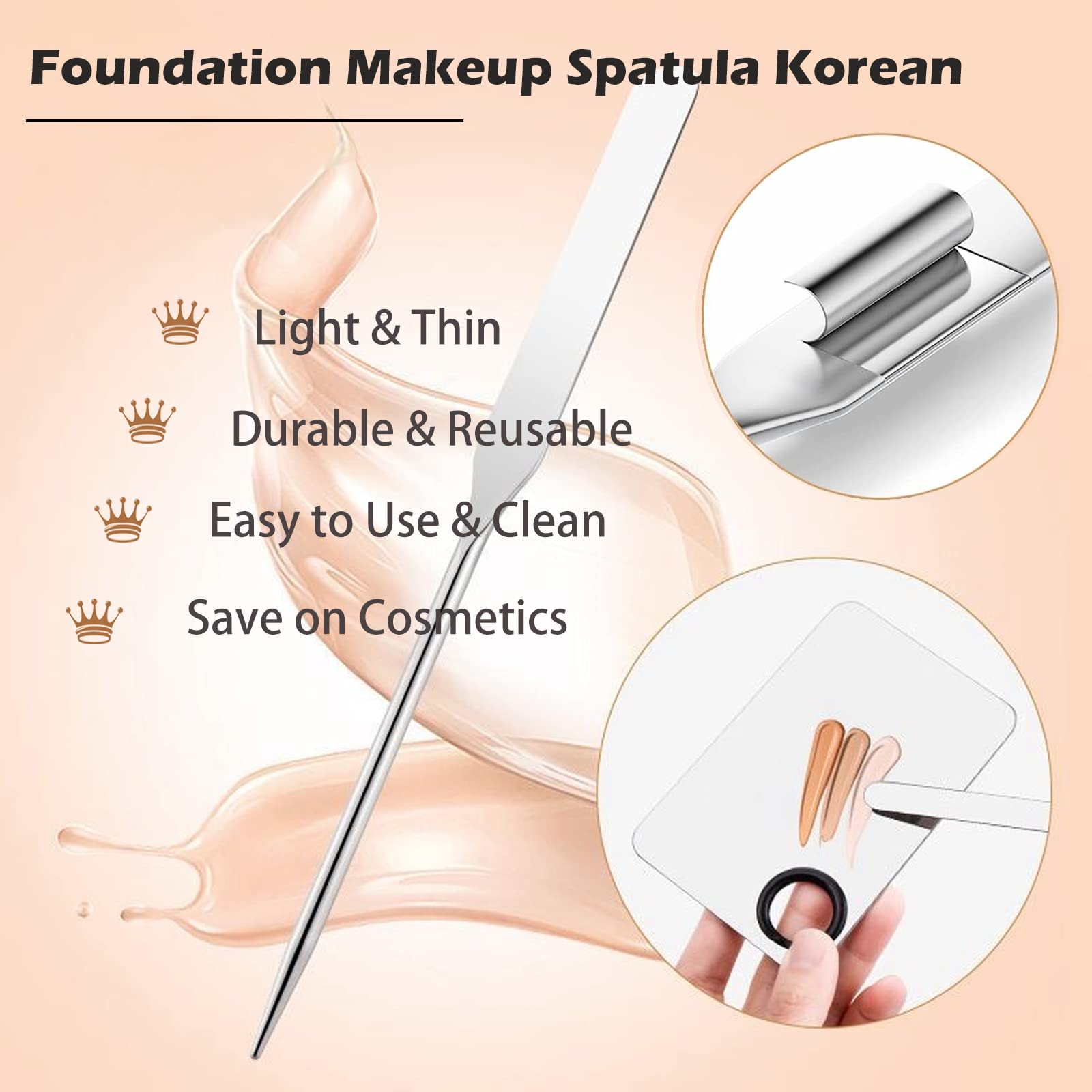 Penugo Picasso Makeup Spatula and Palette Set, Korean Makeup Spatula with Leather Cover, Stainless Steel Makeup Palette with Scraper Tool, Metal Foundation Palette for Cosmetic Pigment Blending（SS）