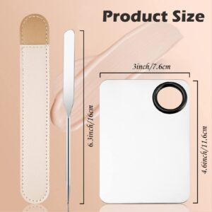 Penugo Picasso Makeup Spatula and Palette Set, Korean Makeup Spatula with Leather Cover, Stainless Steel Makeup Palette with Scraper Tool, Metal Foundation Palette for Cosmetic Pigment Blending（SS）