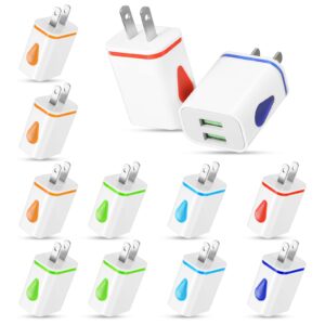 xuhal 12 pcs fast usb wall charger usb charging block bulk usb charger adapter plug cube 2.1a usb wall charger replacement for most smartphones and tablets, colorful(water drop style)