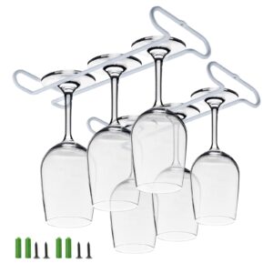 eastbao white 2 wine glass rack under cabinet shelf glasses holder storage with drying stemware rack under counter wine glass holder metal hanger steamware wine glass hanging rack for kitchen