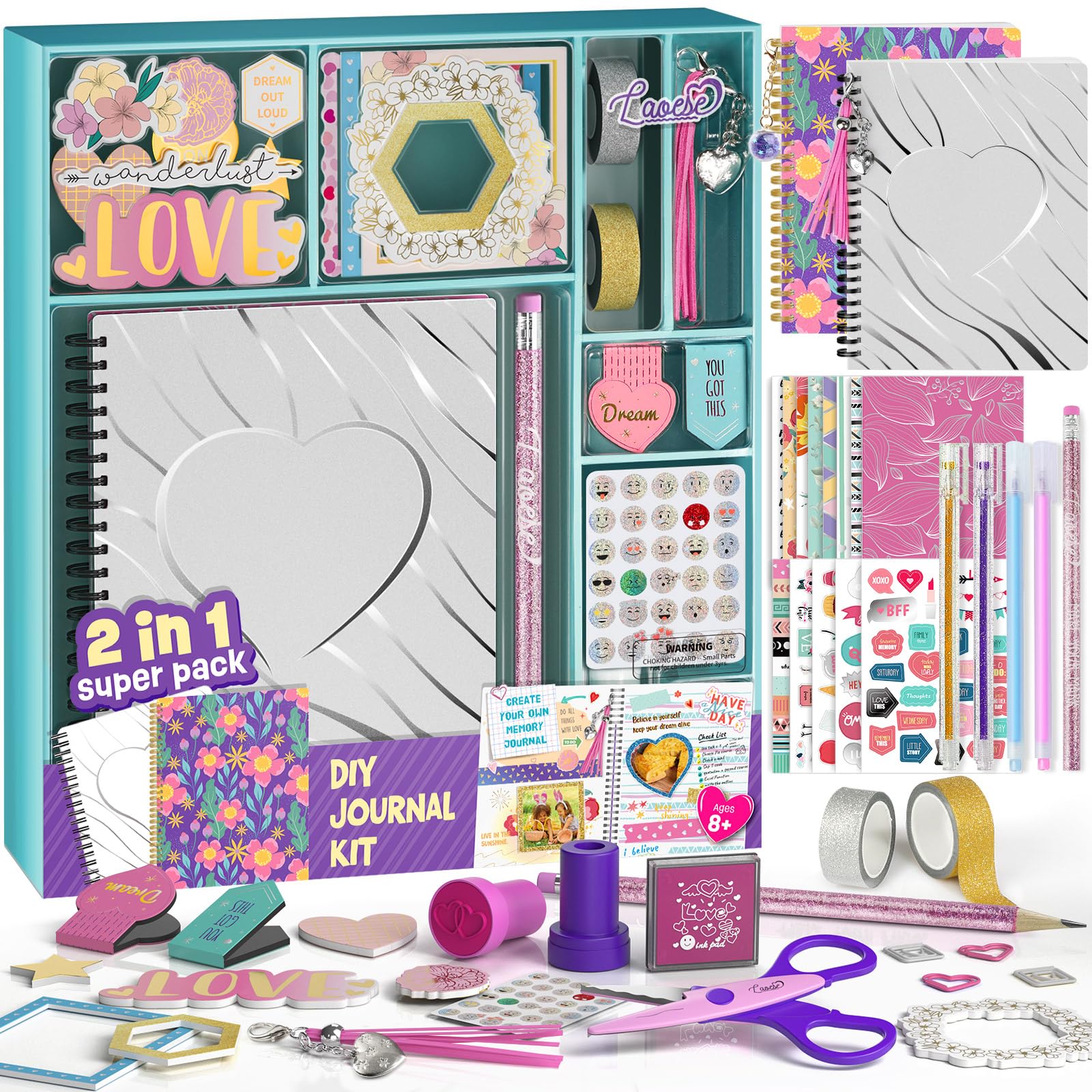 LAOESE 2-Pack DIY Journal Kit - 150+Pcs Gifts for Girls Ages 8 9 10 11 12 Year Old - Birthday Gifts for Girls - Art and Crafts for Kid - Scrapbook Set