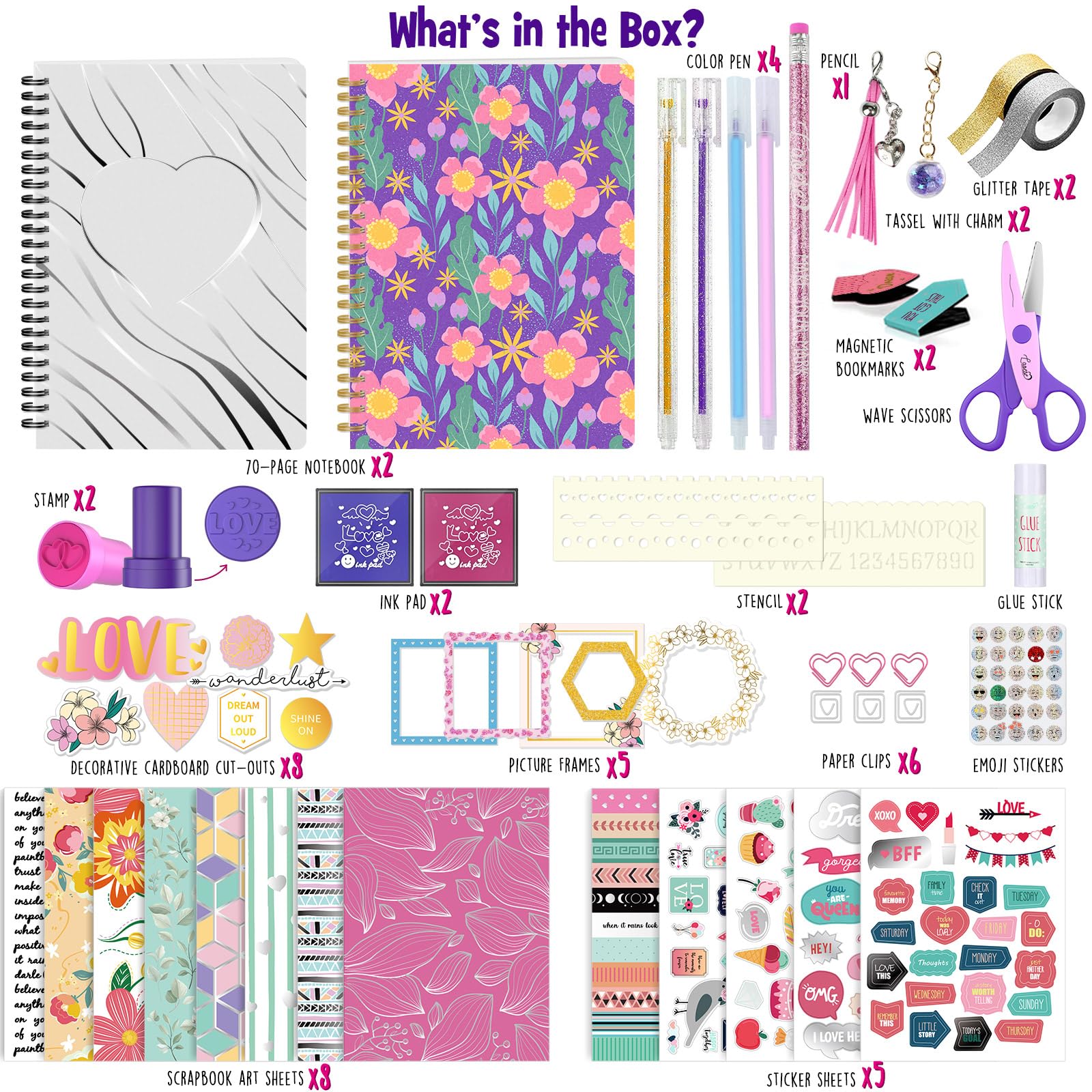 LAOESE 2-Pack DIY Journal Kit - 150+Pcs Gifts for Girls Ages 8 9 10 11 12 Year Old - Birthday Gifts for Girls - Art and Crafts for Kid - Scrapbook Set