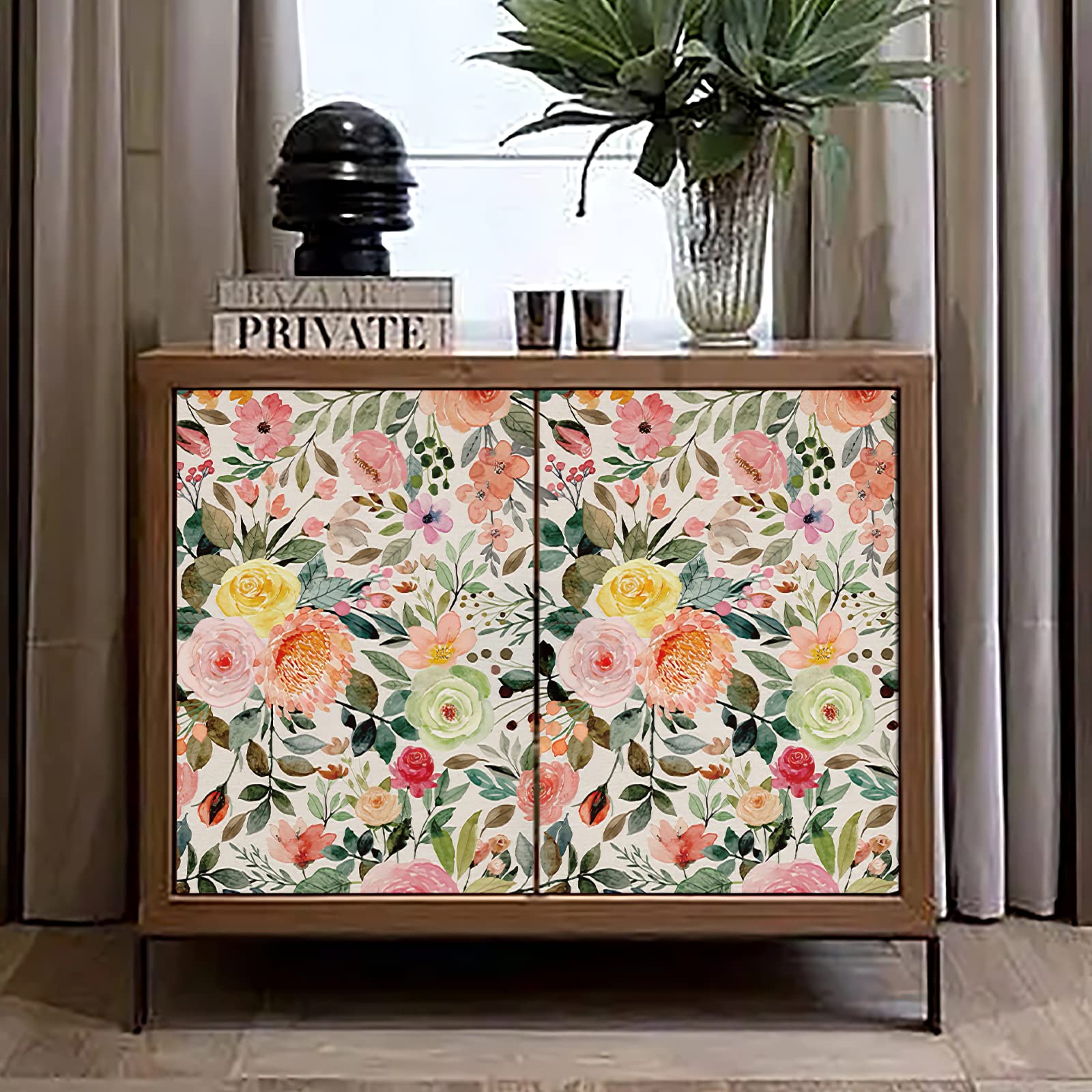 Rose Floral Drawer Liner Peel and Stick Contact Paper self Adhesive Wallpaper Removable Vinyl Decorative Shelf Drawer Liner 118 inch x17.4inch (Rose Floral, 118 inch x 17.4 inch)