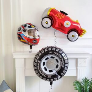 Race Car Balloons 10pcs Motor Speedy Race Car,Helmet Checkered Balloons and Wheel Tire Balloons for Boys Two Fast Birthday Party Decorations