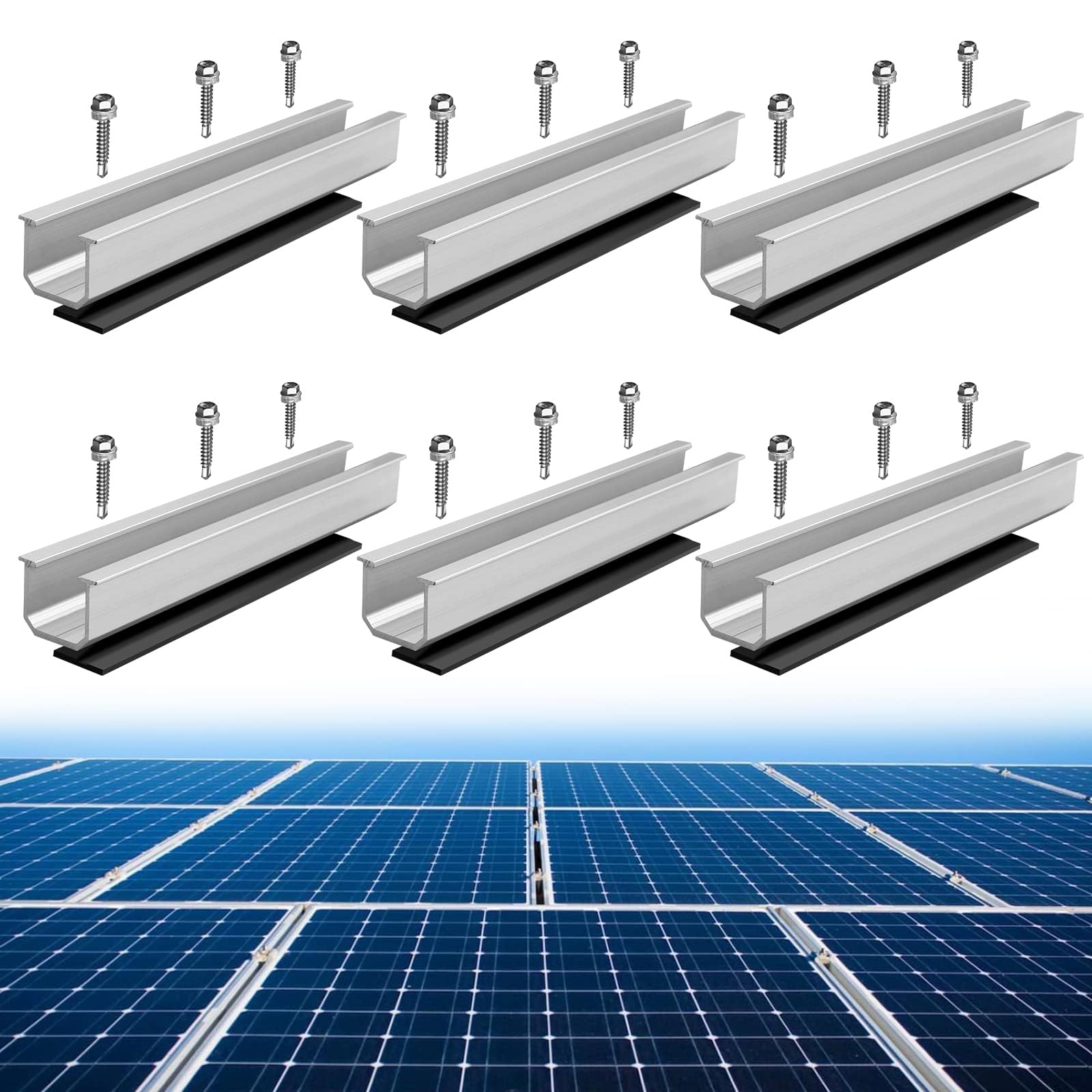 Anbte 6Pcs 7.87in Solar Panel Mounting Rail, Aluminum Solar Panel Mounting Brackets Include M5.5*30mm Screws + Rubber Pads, Solar Panel Brackets Kit for Metal Roof, Tin Roof, Flat Roof, Sheet Roof