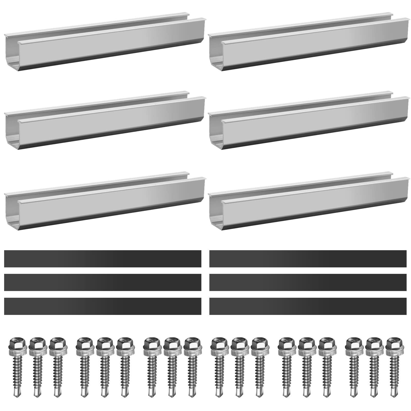 Anbte 6Pcs 7.87in Solar Panel Mounting Rail, Aluminum Solar Panel Mounting Brackets Include M5.5*30mm Screws + Rubber Pads, Solar Panel Brackets Kit for Metal Roof, Tin Roof, Flat Roof, Sheet Roof