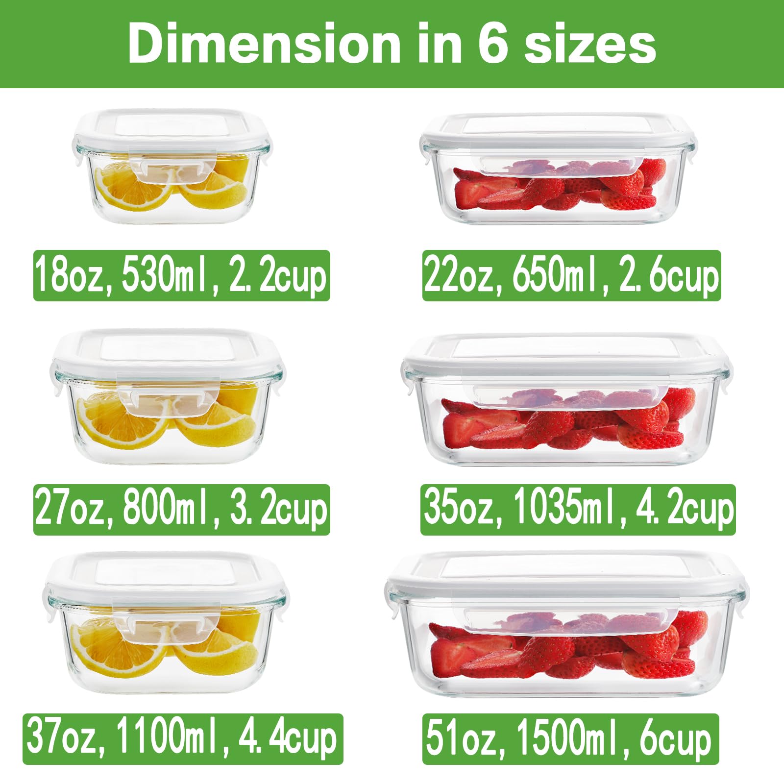 HOMBERKING Large Food Storage Containers with Lids (Square & Rectangle)