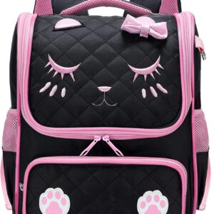 FEWOFJ Cute Cat Face Backpacks for Teen Girls, Kids Backpack for Toddler Girl Preschool Bookbags Elementary School Bags - Black