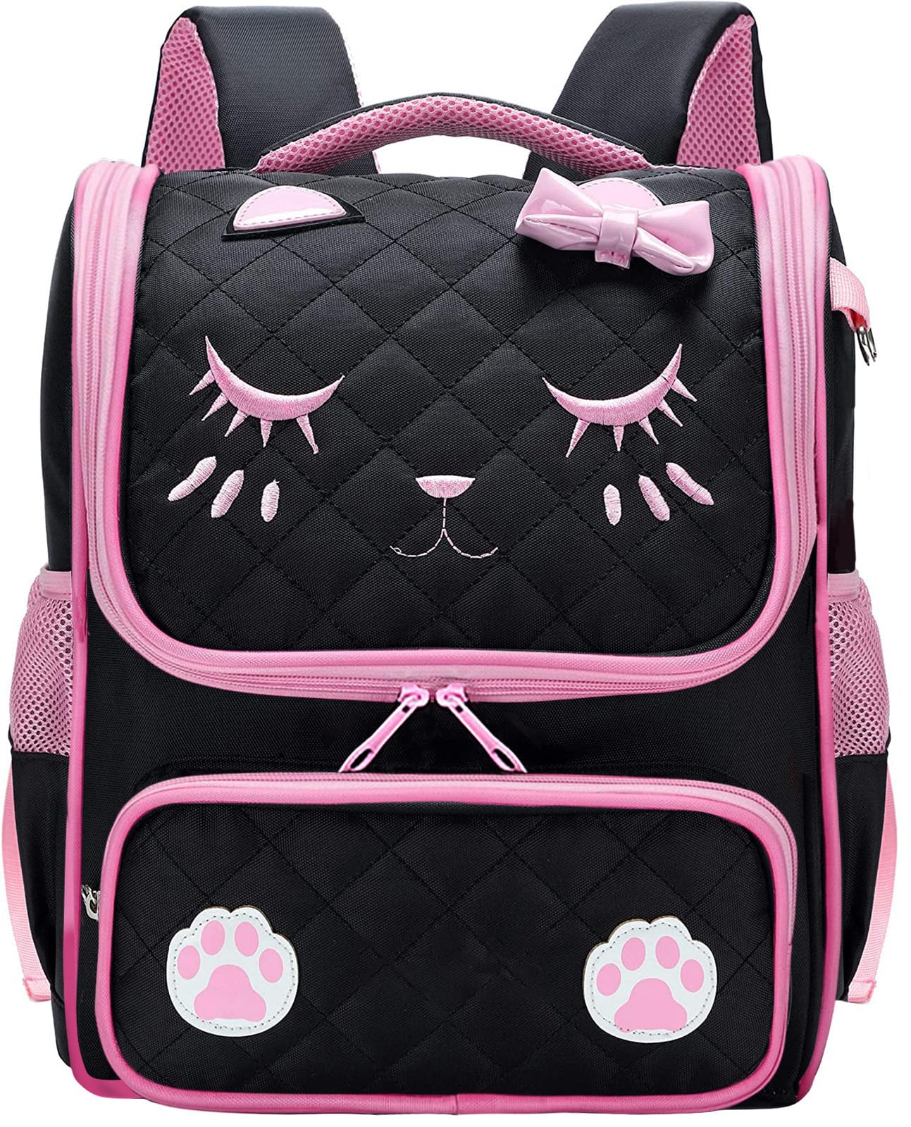 FEWOFJ Cute Cat Face Backpacks for Teen Girls, Kids Backpack for Toddler Girl Preschool Bookbags Elementary School Bags - Black