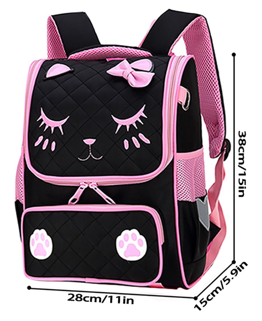 FEWOFJ Cute Cat Face Backpacks for Teen Girls, Kids Backpack for Toddler Girl Preschool Bookbags Elementary School Bags - Black