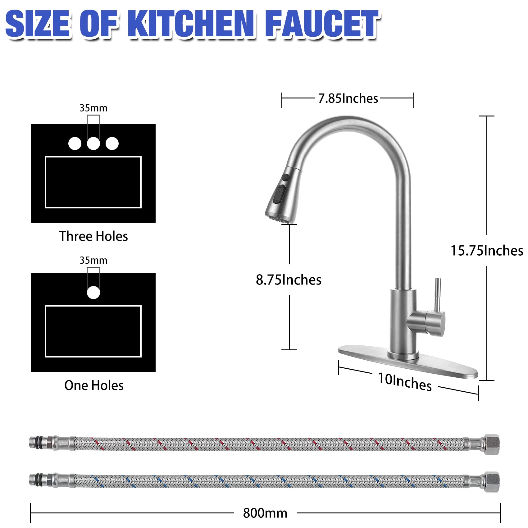 Stainless Steel 304 Kitchen Sink Faucet with Pull Down Spray Outdoor RV Kitchen Faucet Pull Out Extension Utility Farmhouse Faucets for Sink 1 Hole,Single Handle Rent Apartment Dorm Kitchen Faucet