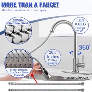 Stainless Steel 304 Kitchen Sink Faucet with Pull Down Spray Outdoor RV Kitchen Faucet Pull Out Extension Utility Farmhouse Faucets for Sink 1 Hole,Single Handle Rent Apartment Dorm Kitchen Faucet