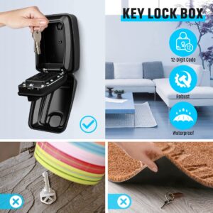 TEUEN Key Lock Box for Outside, Sturdy Waterproof Wall Mount Lock Box for House Key, 12-Digit Combination Resettable Large Capacity Security Lockbox for Home, Garage, Office, Warehouse