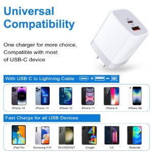 20W Fast Samsung Charger Block USB C Wall Box for Galaxy A15 A14 5G A13 A03s A53 A23 S24 S23 S22 S21 FE Ultra A54 A25 A34,Pixel 8 7 6,iPhone 15 14 13,2Pack Dual Port Charging Adapter Outlet Brick Plug