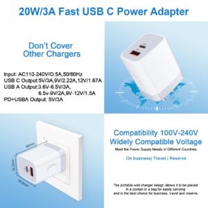 20W Fast Samsung Charger Block USB C Wall Box for Galaxy A15 A14 5G A13 A03s A53 A23 S24 S23 S22 S21 FE Ultra A54 A25 A34,Pixel 8 7 6,iPhone 15 14 13,2Pack Dual Port Charging Adapter Outlet Brick Plug