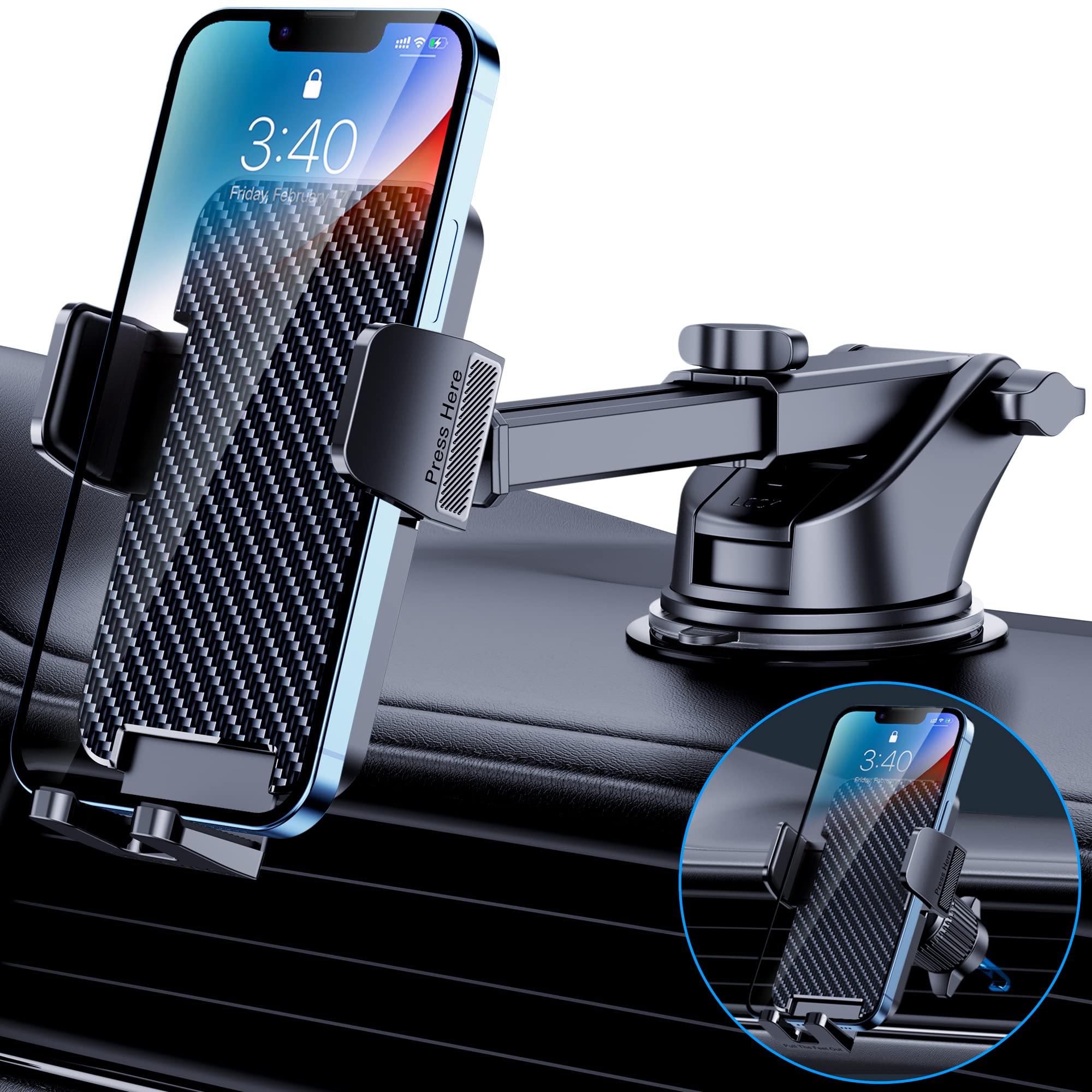 BIPOPIBO Car Phone Holder Mount Phone Mount for Car Dashboard Windshield Air Vent Universal Cell Phone Automobile Cradles Hands-Free Phone Stand for Car Fit iPhone Android