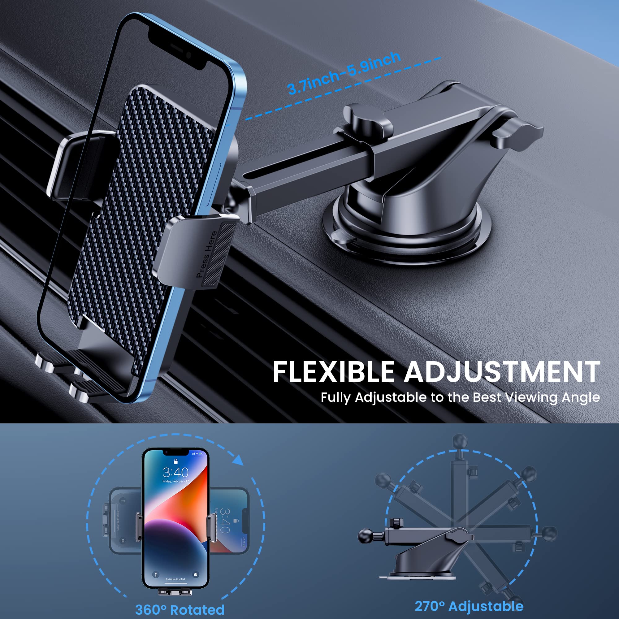 BIPOPIBO Car Phone Holder Mount Phone Mount for Car Dashboard Windshield Air Vent Universal Cell Phone Automobile Cradles Hands-Free Phone Stand for Car Fit iPhone Android