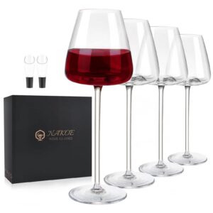 nakoe wine glasses set of 4, hand-blown ultra-thin wine glasses -20 oz, clear premium crystal glass for drinking red/white/cabernet wine as gifts sets for any occasion (flat mouth)