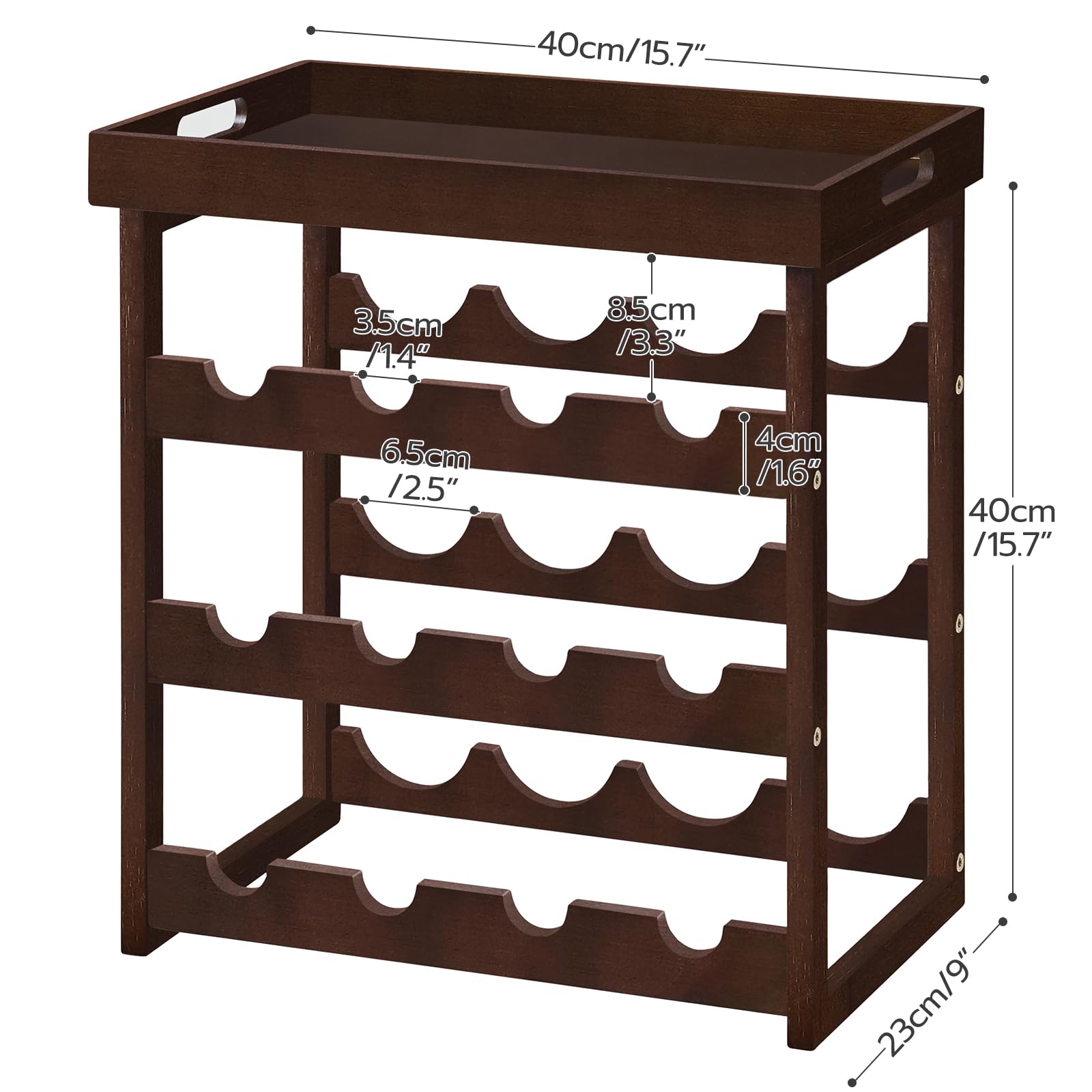 HOOBRO Bamboo Wine Rack, Wine Storage Cabinet Shelf with Detachable Tray, 3 Tiers 12-Bottle Wine Rack Countertop, Wine Bottle Holder Stand for Kitchen, Dining Room, Pantry, Brown BR23JJ01