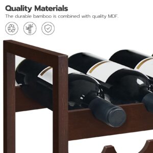 HOOBRO Bamboo Wine Rack, Wine Storage Cabinet Shelf with Detachable Tray, 3 Tiers 12-Bottle Wine Rack Countertop, Wine Bottle Holder Stand for Kitchen, Dining Room, Pantry, Brown BR23JJ01