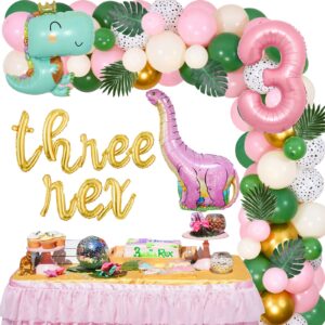 sursurprise dinosaur 3rd birthday decorations for girl three rex balloon garland arch kit pink sage green 3 years old third birthday party supplies