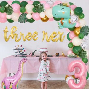 Sursurprise Dinosaur 3rd Birthday Decorations for Girl Three Rex Balloon Garland Arch Kit Pink Sage Green 3 Years Old Third Birthday Party Supplies