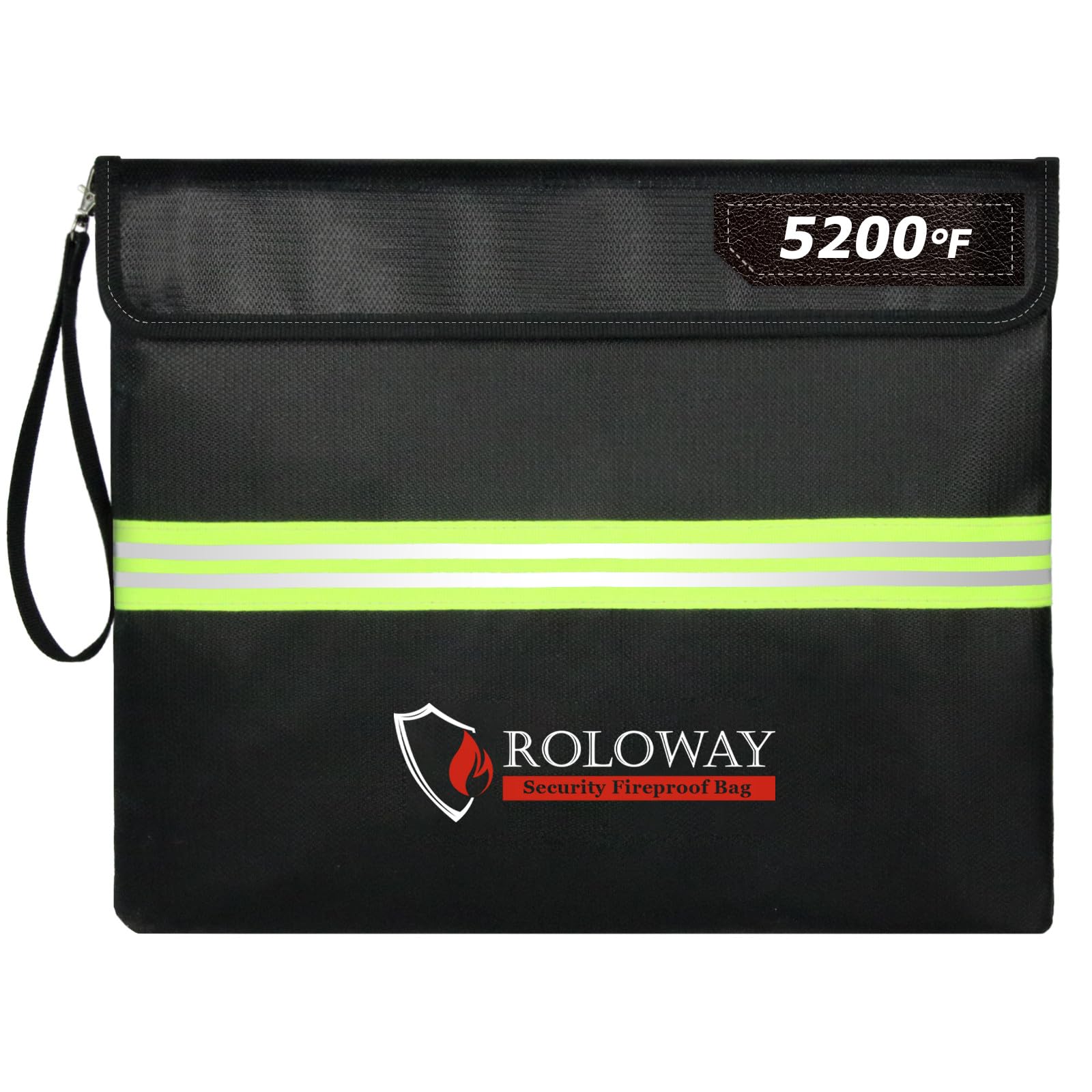 ROLOWAY Fireproof Document Bag (14 x 11 inch) with 5200℉ Upgraded Aluminum Foil Layer, Fireproof Bag for Documents with Reflective Strip, Fireproof Money Bag for Cash Safe with Zipper (Black)