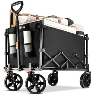 uyittour collapsible wagon cart heavy duty foldable, portable folding wagon with ultra-compact design, utility grocery wagon for camping sports shopping, black