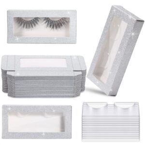 noverlife 60pcs empty eyelash packaging box and tray, 30 false eyelash storage case 30 transparent tray, lash packaging storage container lash case holder tray fake lashes holder set - glitter silver