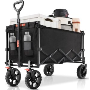 navatiee wagon cart heavy duty foldable, collapsible wagon with smallest folding design, utility grocery wagon for camping shopping sports