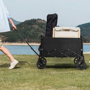 Navatiee Wagon Cart Heavy Duty Foldable, Collapsible Wagon with Smallest Folding Design, Utility Grocery Wagon for Camping Shopping Sports